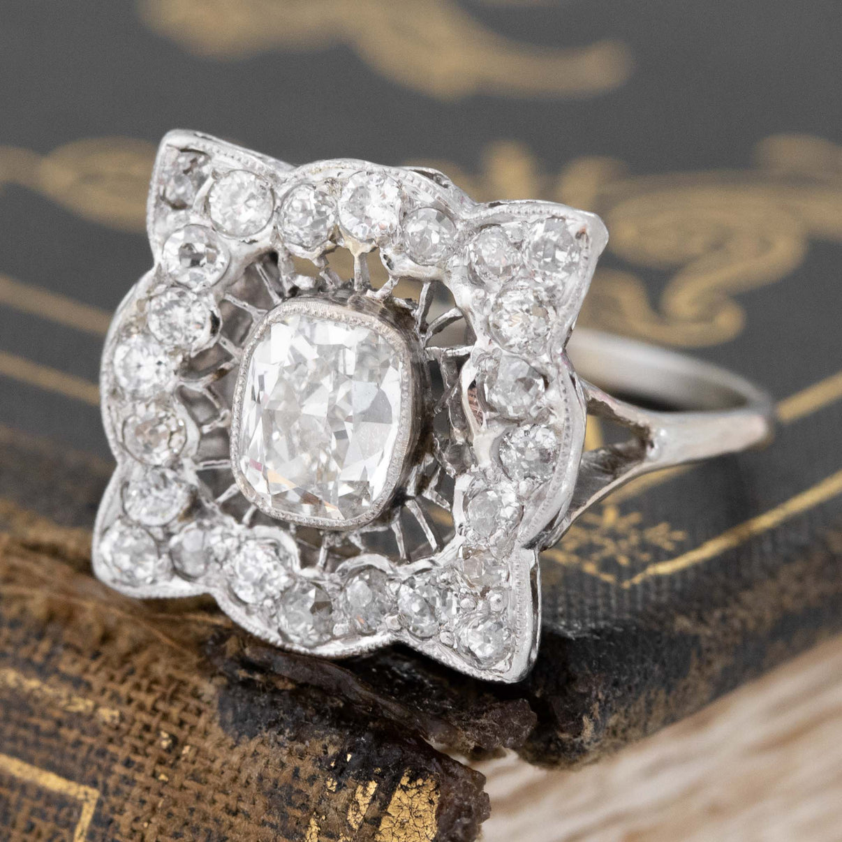 1.82ctw Elongated Cushion Cut Diamond Frame Ring