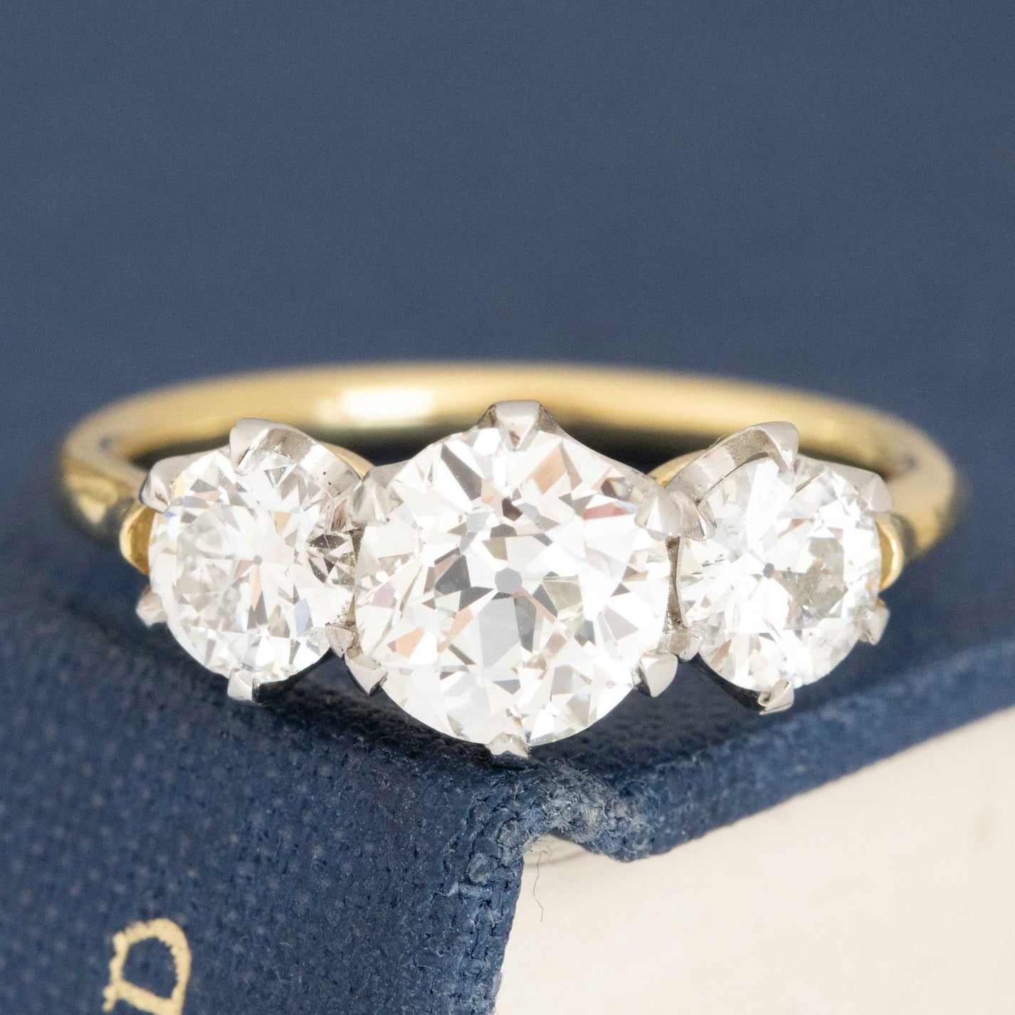 2.00ctw Old European Cut Diamond Trilogy Ring, GIA