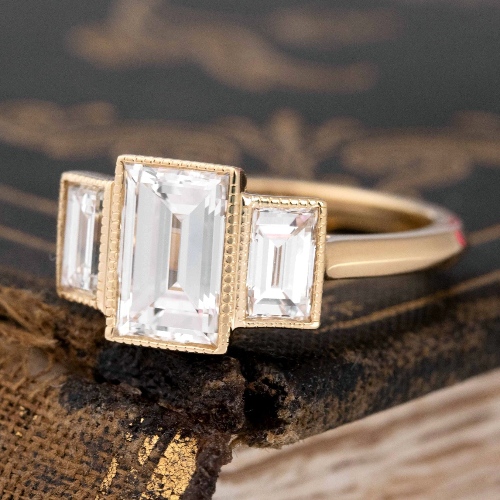 2.30ctw Carre Cut Diamond Trilogy Ring, GIA H IF