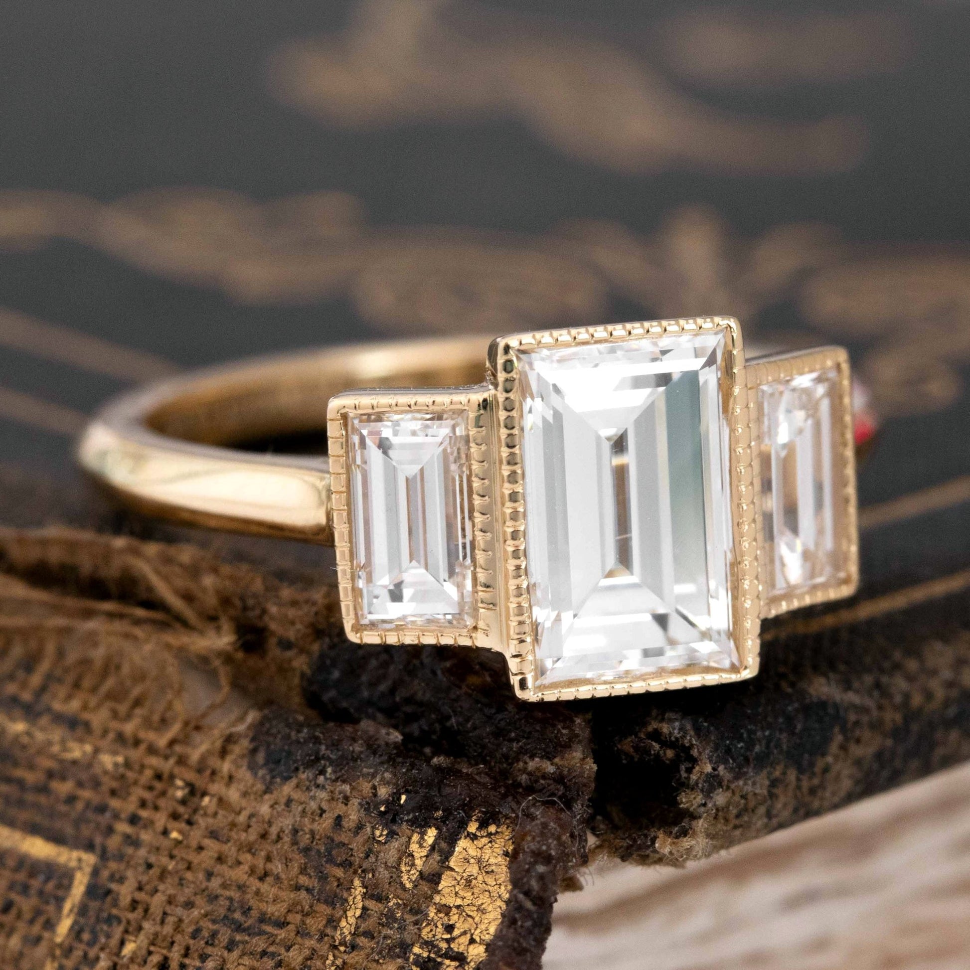 2.30ctw Carre Cut Diamond Trilogy Ring, GIA H IF