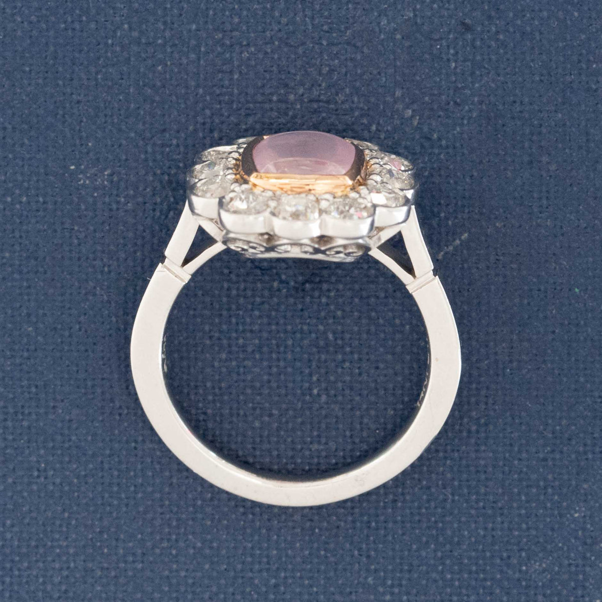 3.92ctw Pink Sugarloaf Sapphire & Old Mine Cut Diamond Cluster Ring