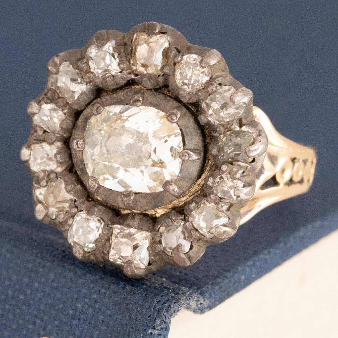 Georgian Old Mine Cut Diamond Collet Cluster Ring