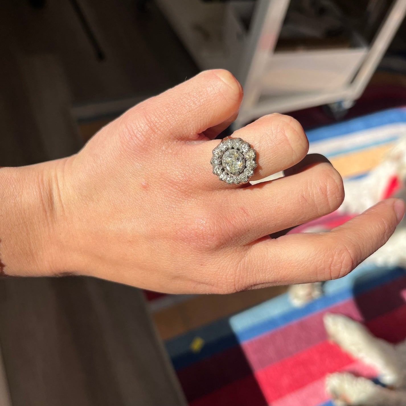 1.65ctw Georgian Old Mine Cut Diamond Collet Cluster Ring