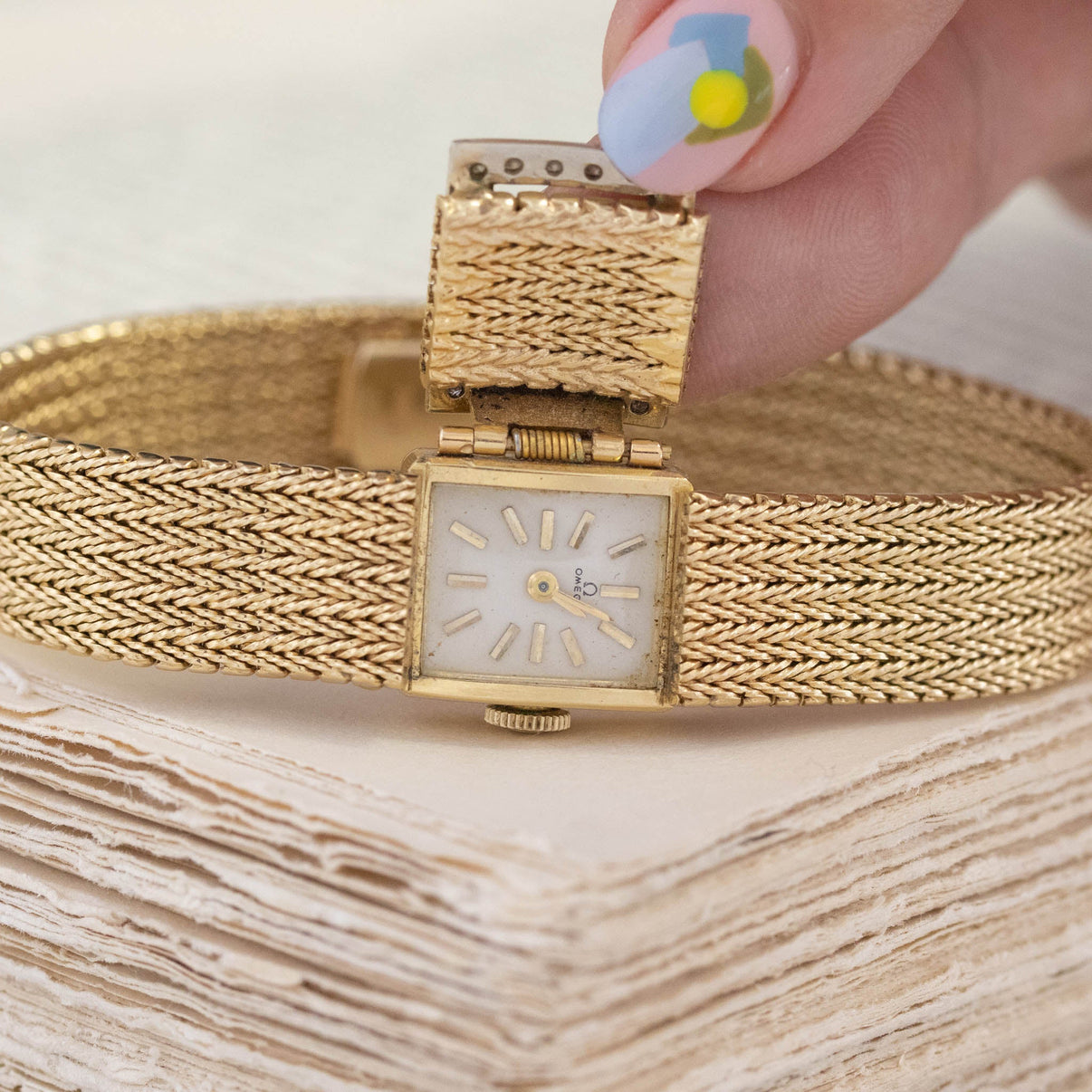 Vintage Diamond Mesh Bracelet Watch by Omega